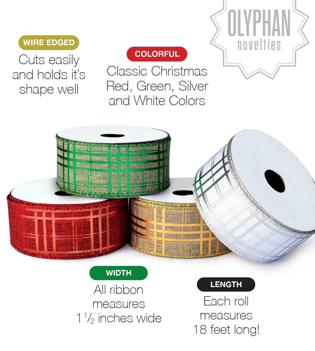 Wired Christmas Ribbon for Tree Plaid Ribbons Set Burlap Xmas Thick 2.5 Inch 4 Rolls 24 Yards for Decorating Trees Gift Wrapping Wreaths Bows Perfect for Tree Topper Wreath Mailbox Staircases