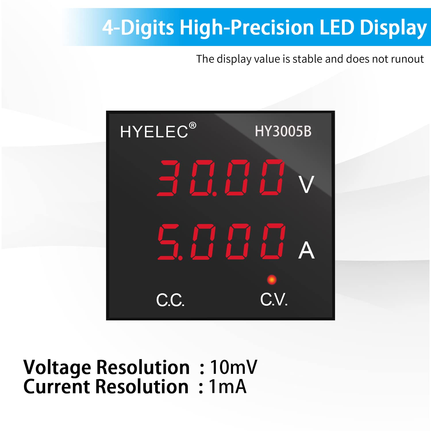 DC Power Supply Variable, Hyelec 30V 5A Adjustable Switching Regulated DC Bench Power Supply with 4 Digits LED Display, Data Hold,Coarse and Fine Adjustment with 110V Alligator Leads
