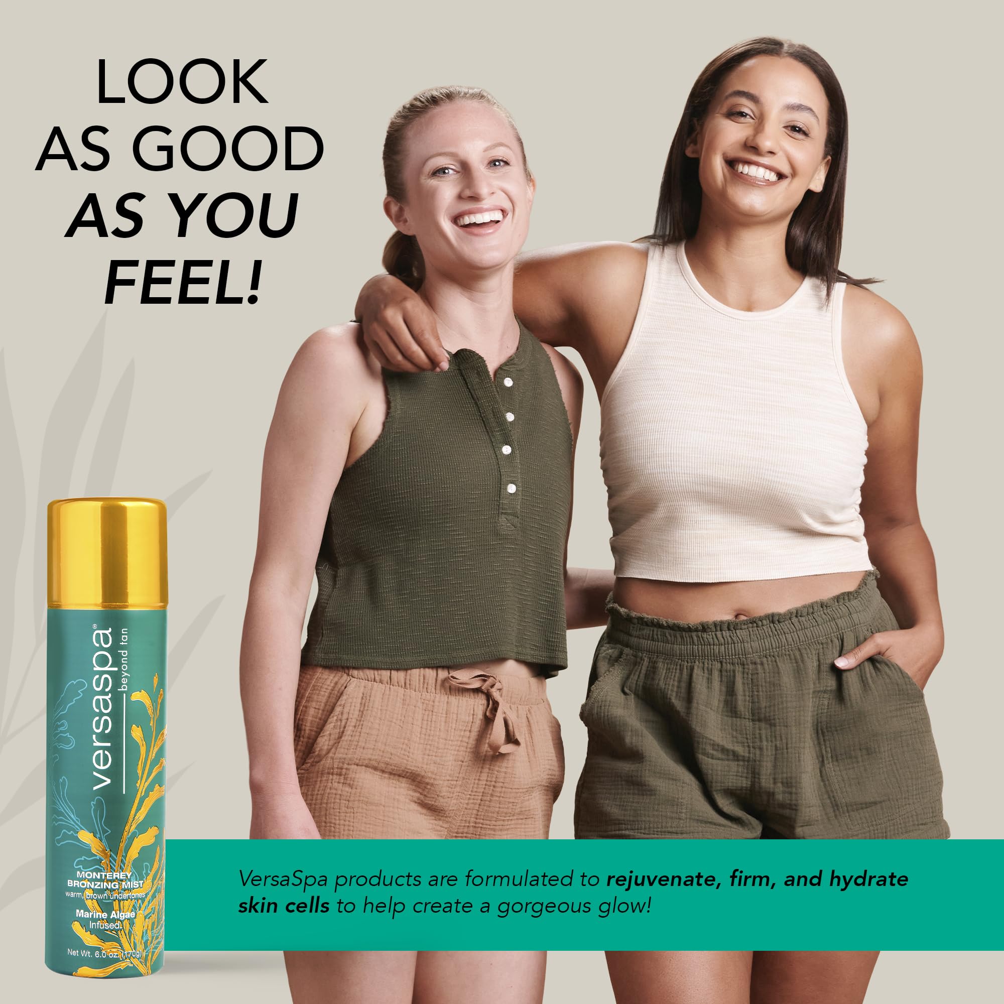 Versa Spa Monterey Bronzing Mist Sunless Self Tanner with Warm Brown and Caramel Undertones for Body and Face, 6 Ounces