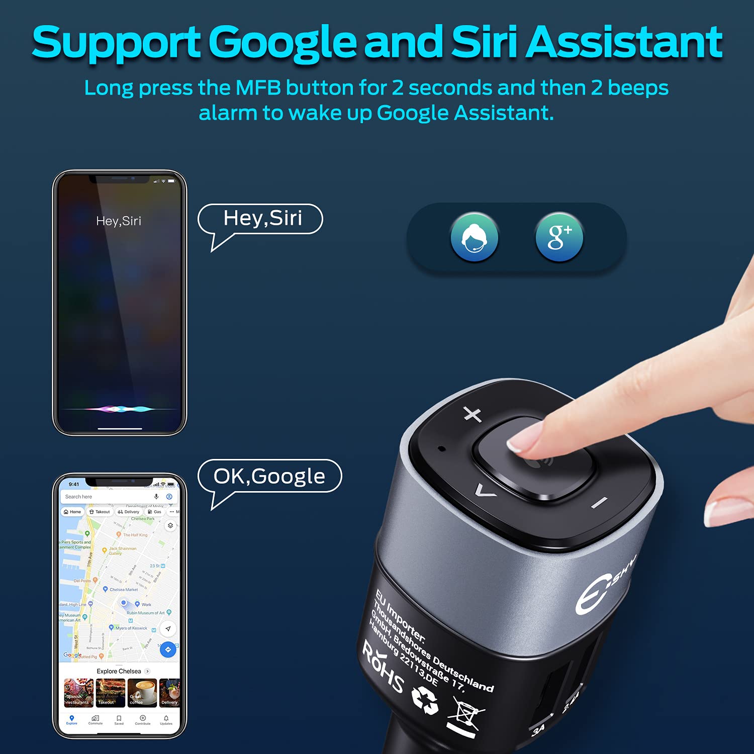 Esky Bluetooth Receiver for Car, 3.5mm Aux Bluetooth Car Adapter, Bluetooth 5.1 Wireless Car Audio Stereo Kits with Hands-Free Call, Dual USB Ports Car Charger