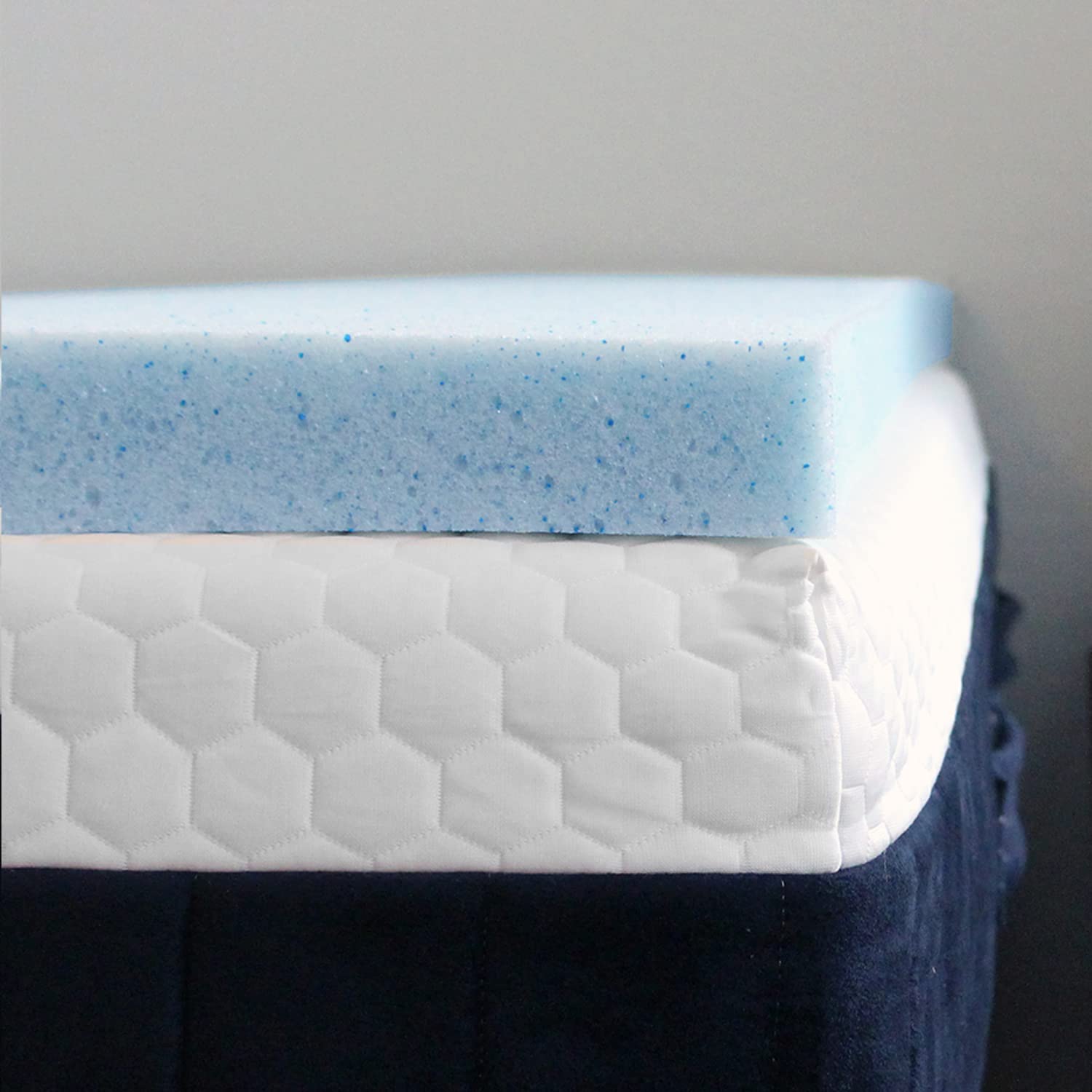 Lounj 2 Inch RV Gel Memory Foam Mattress Topper, 3/4 Full Short (48x75), Blue