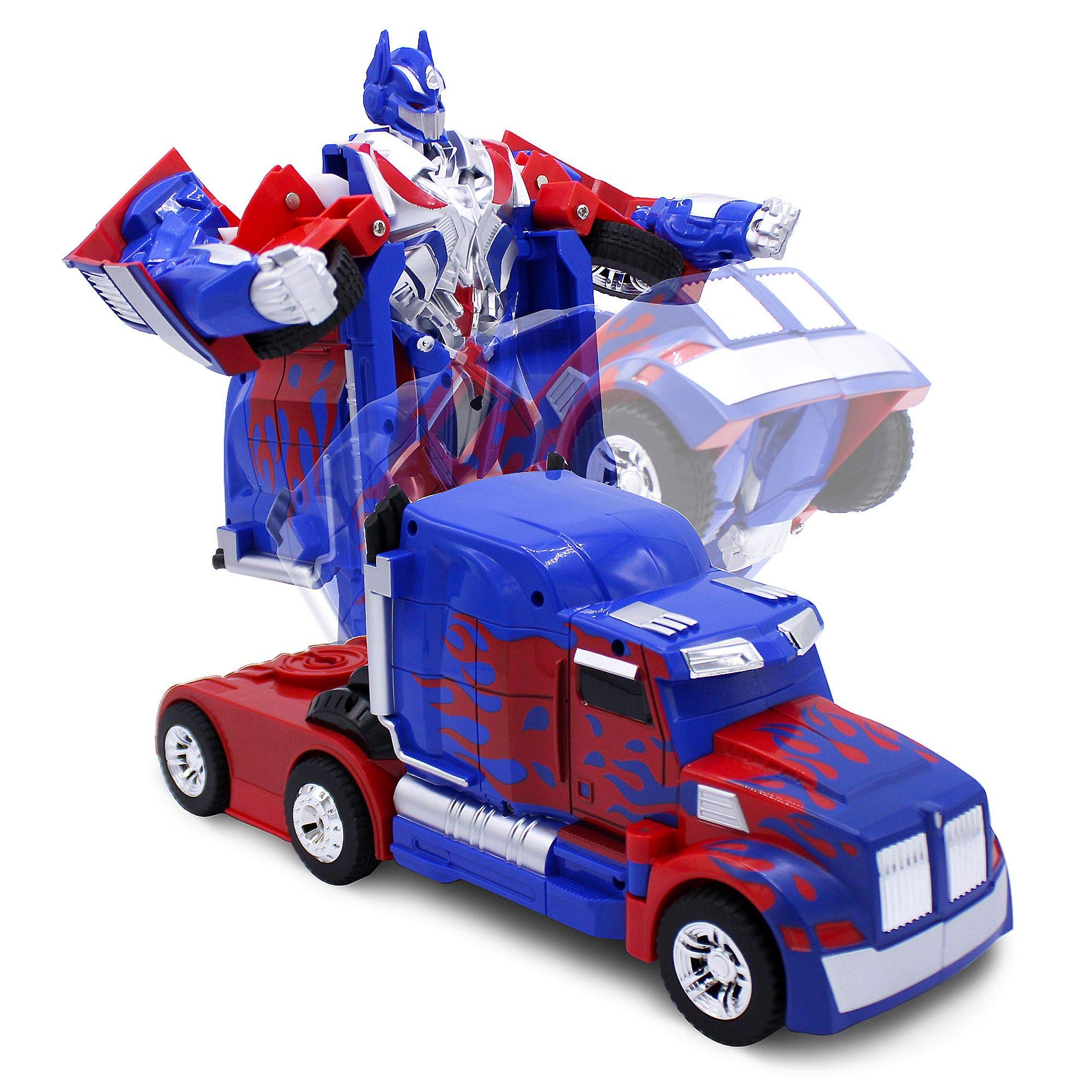 Family Smiles Kids Transforming Robot RC Truck Toys for Boys 8-13 Remote Control Car Gift Blue