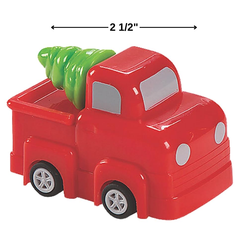 Fun Express Christmas Pull-Back Trucks – Festive Holiday Toys with Easy Pullback Action – Stocking Stuffers Party Favors Classroom Rewards or Kids' Gifts – Perfect for Holiday Celebrations – 12 Pieces