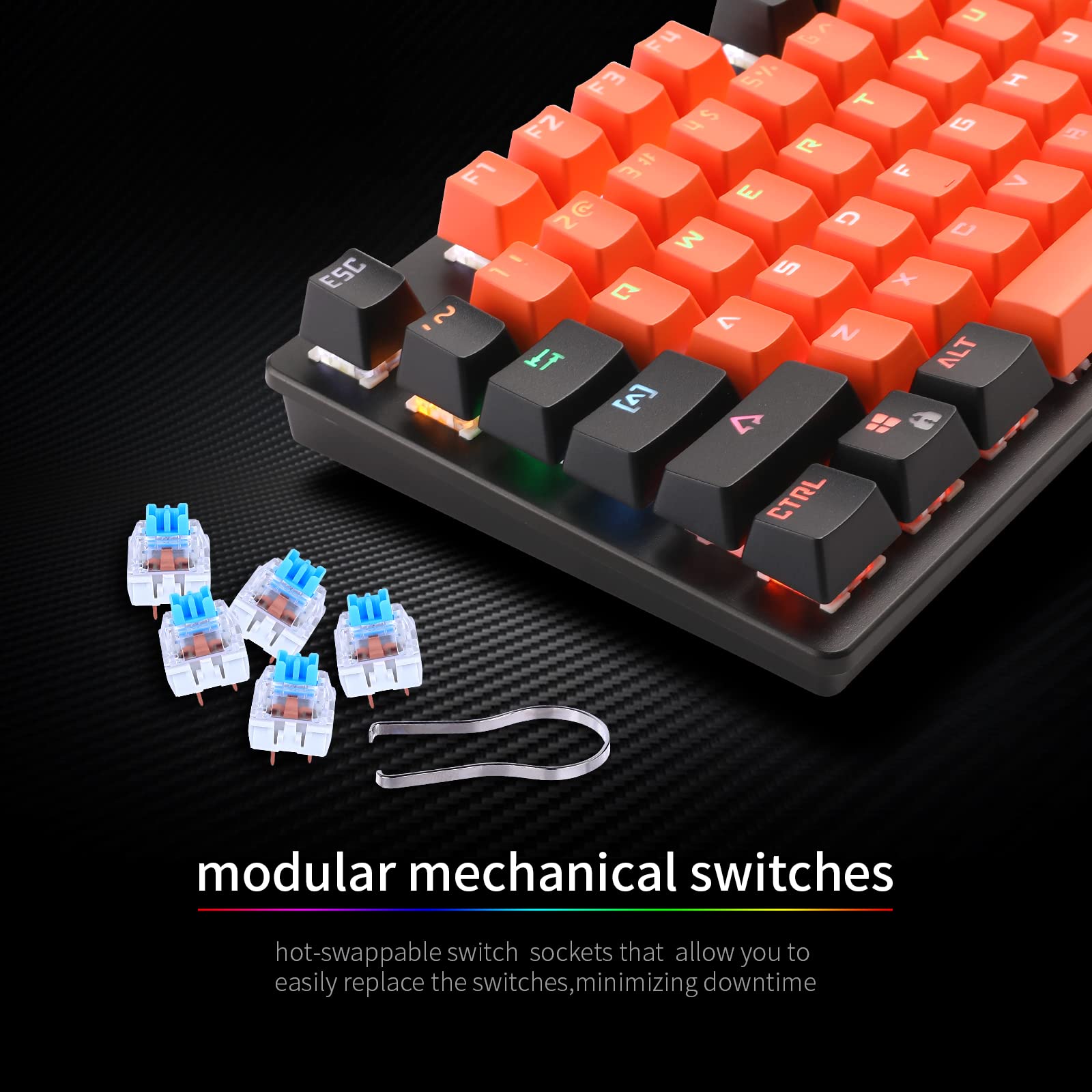 BAJEAL Wired Gaming Mechanical Keyboard RGB Backlit Teclado Hot Swappable with Blue Switches for Gaming PC Compact 87 Keys (Orange and Black)
