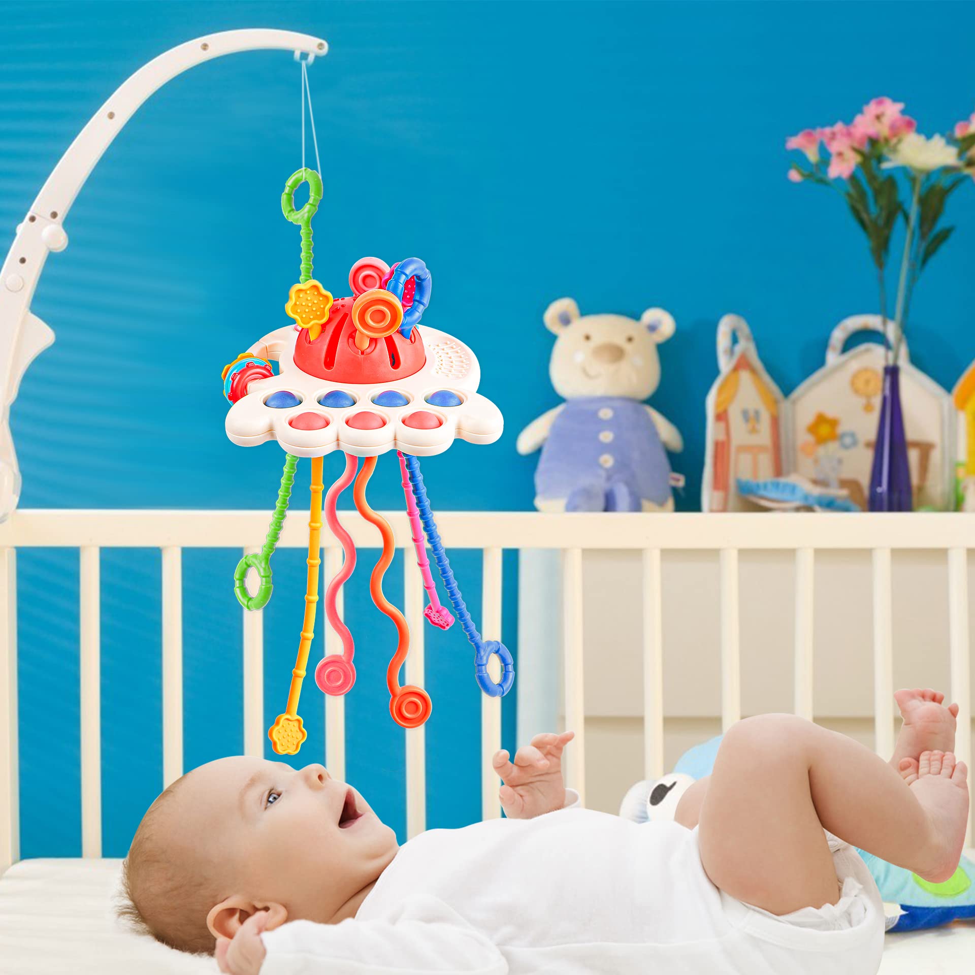 Baby Montessori Sensory String Toys for 1 Year Old, AMTIOPS Cat Pull String Toy for Developing Baby Motor Skill Sensory Toys for Toddlers 1-3 & Learning Pull Toys