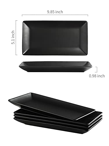 Gomakren Black Serving Platter Set of 4 Porcelain Serving Plates Rectangular Serving Dishes and Platters Serving Trays for Party Food Appetizer Salads Sushi, 10 Inches Black Serveware Gifts