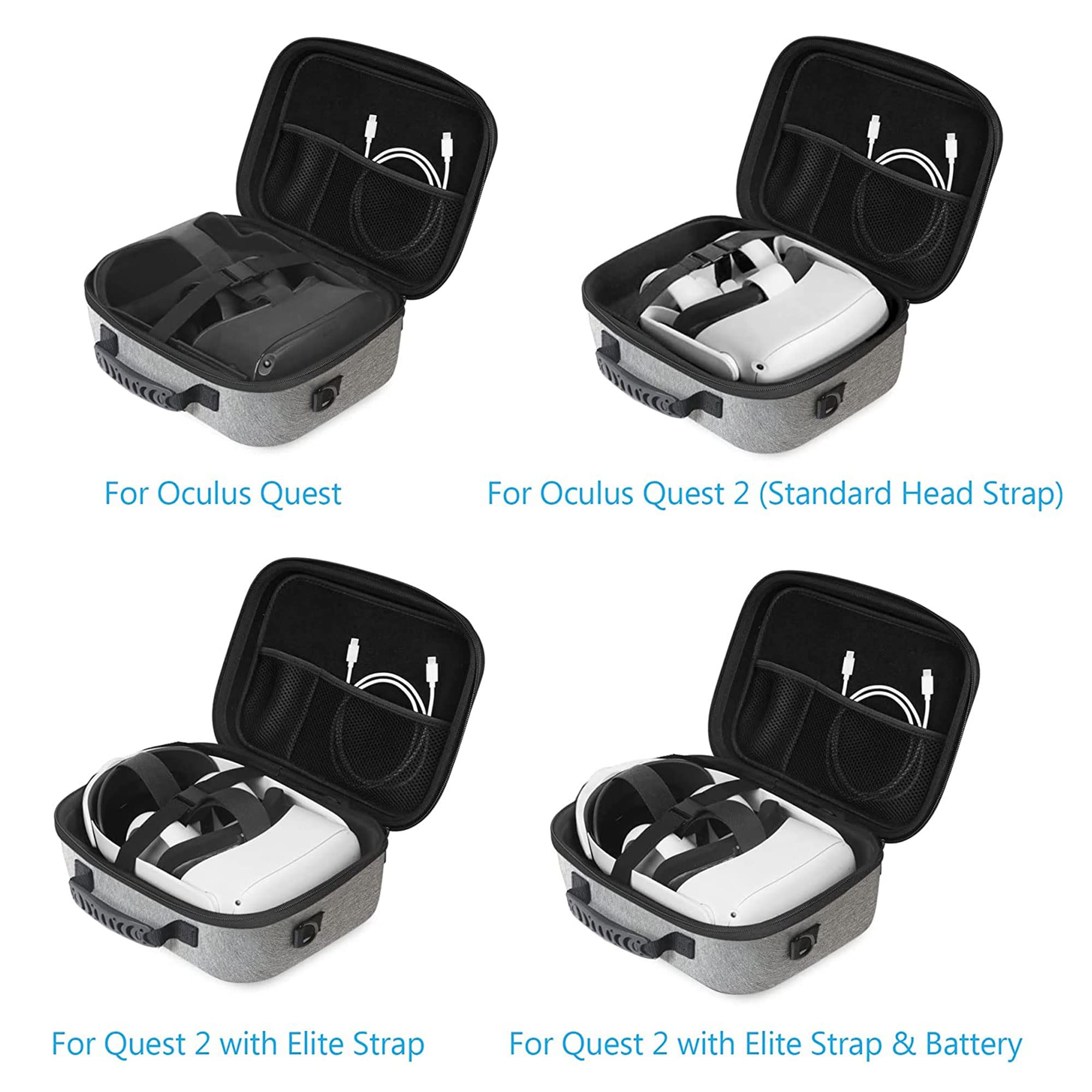 JSVER Hard Case for Meta/Oculus Quest 2 Carrying Case For Meta Quest 2 Accessories, Controllers, Battery, Elite Strap Includes Shoulder Strap, Silicone VR Face Mask, Lens Dustproof Cover (Gray)