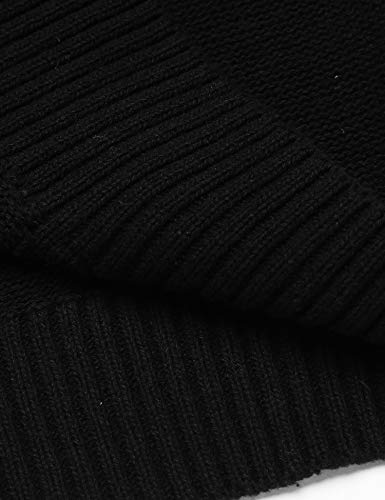 COOFANDY Men's Shawl Collar Sweaters V-Neck Cotton Relaxed Fit Cable Pullover (Black&, Medium)