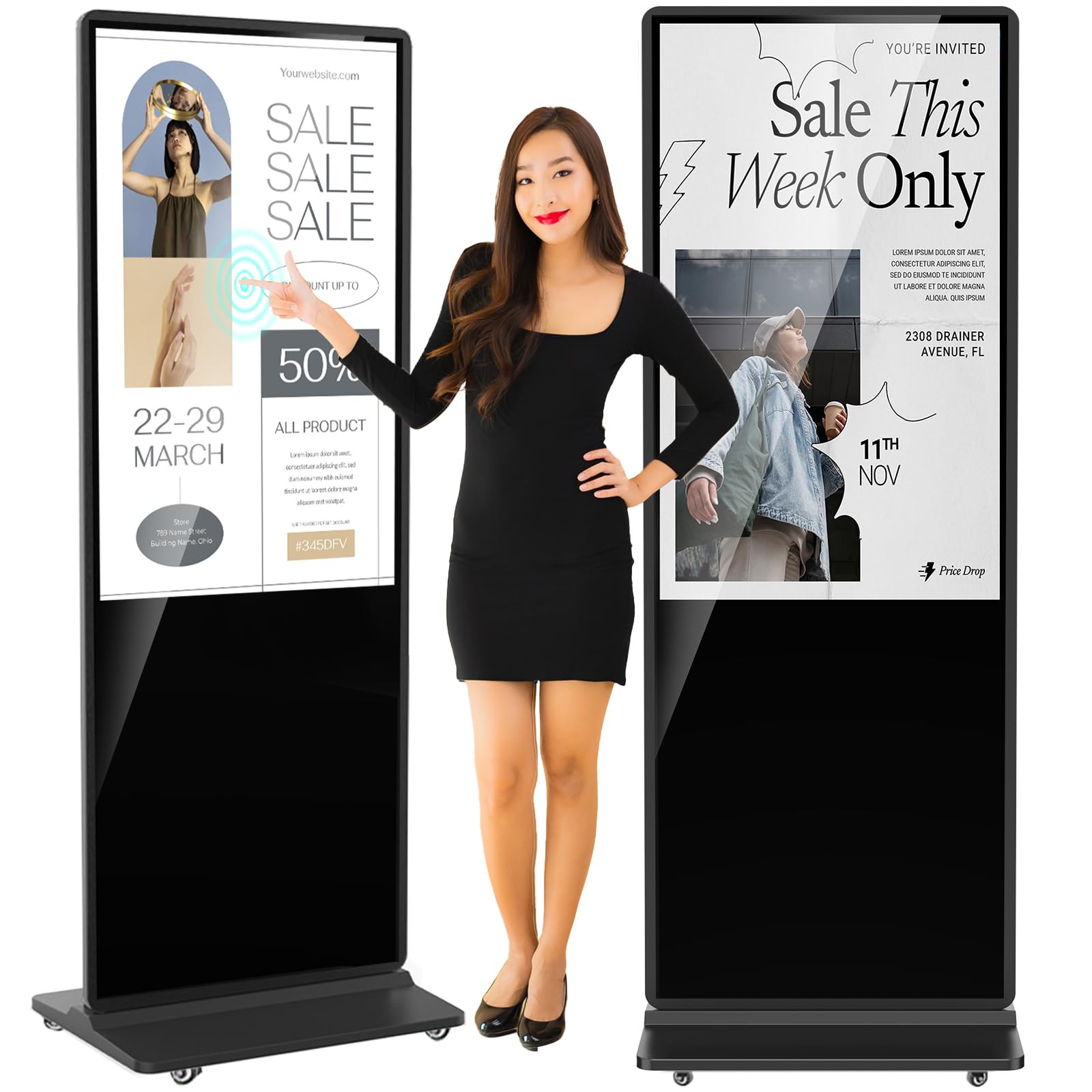 YCKJNB 49 inch Indoor Digital Signage 2K Touchscreen IPS Floor Standing Digital Kiosks Interactive Displays with WiFi HDMI/USB Input Auto AD Player, Android OS Black