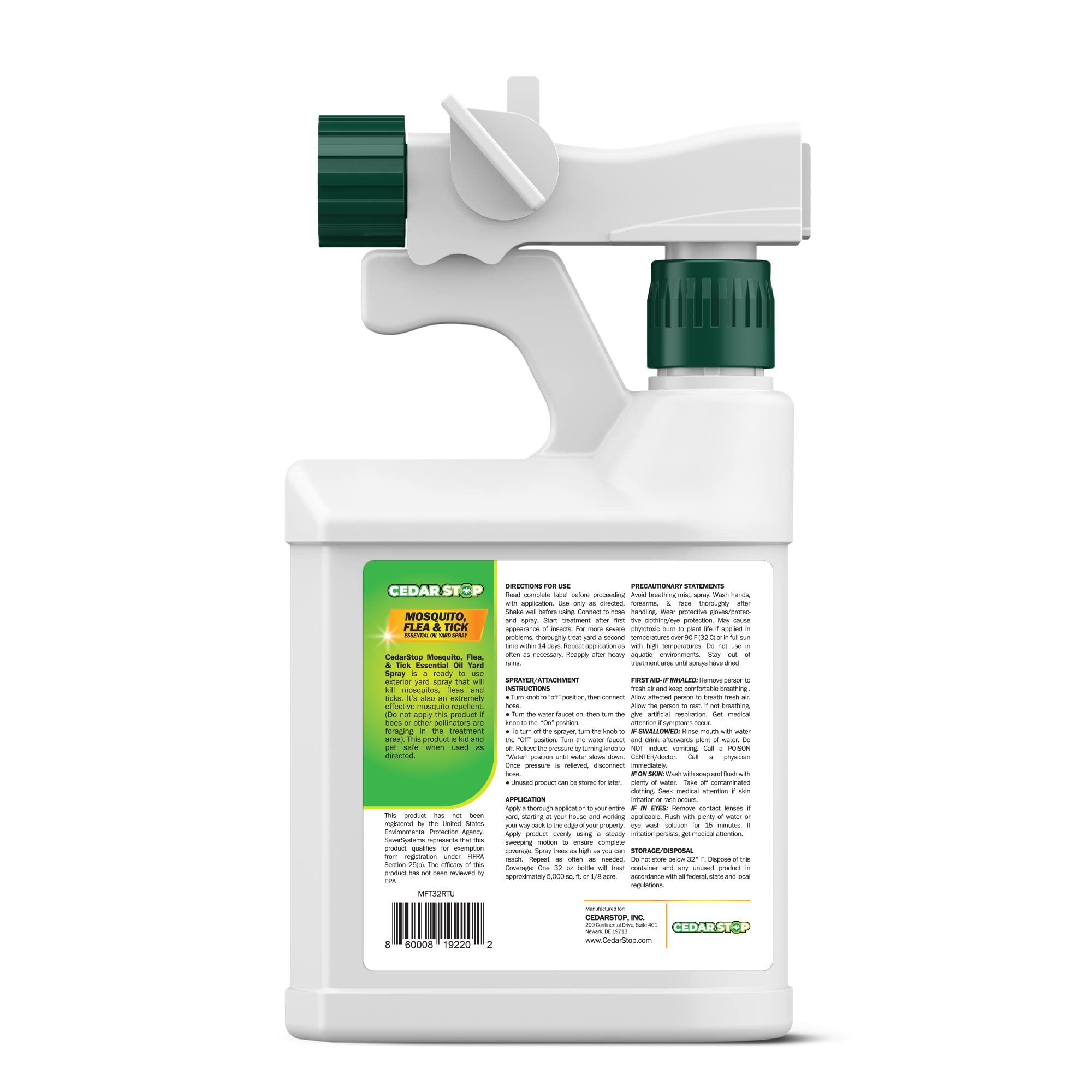 CedarStop 32 Ounce Essential Oil Yard Spray - Plant Based Flea, Tick and Mosquito Repellent Pest Control Spray Treatment and Insect Killer - Safe Around Kids, Pets, and Plants