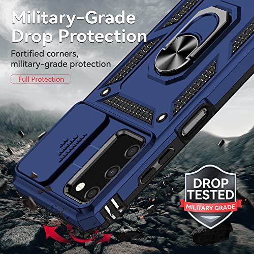 for Samsung Galaxy A03S Case with Slide Camera Cover HD Screen Protector [Military Grade 16ft. Drop Tested] Magnetic Ring Holder Kickstand Protective Phone Case for Samsung Galaxy A03S, Navy Blue