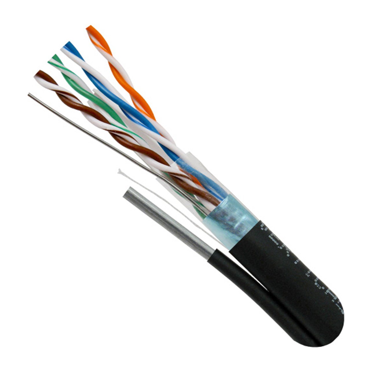 Vertical Cable Cat6, Overall Shielded, UV Jacket, Outdoor, CMX, Messenger, 1000ft, Black, Bulk Ethernet Cable, Wooden Spool