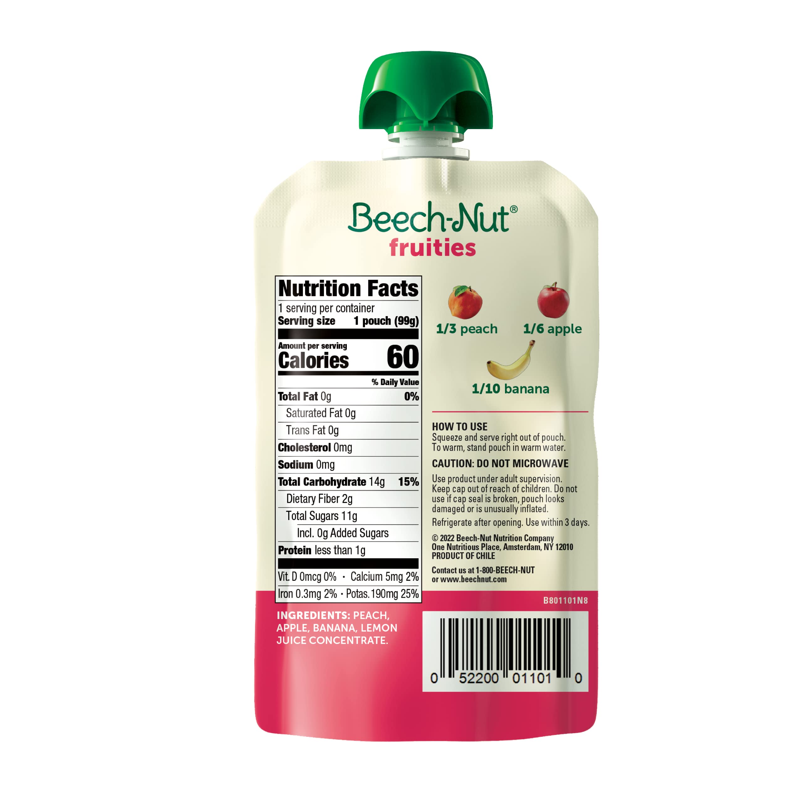 Beech-Nut Baby Food Pouches, Peach Apple Banana Fruit Puree, 3.5 oz (18 Pack)