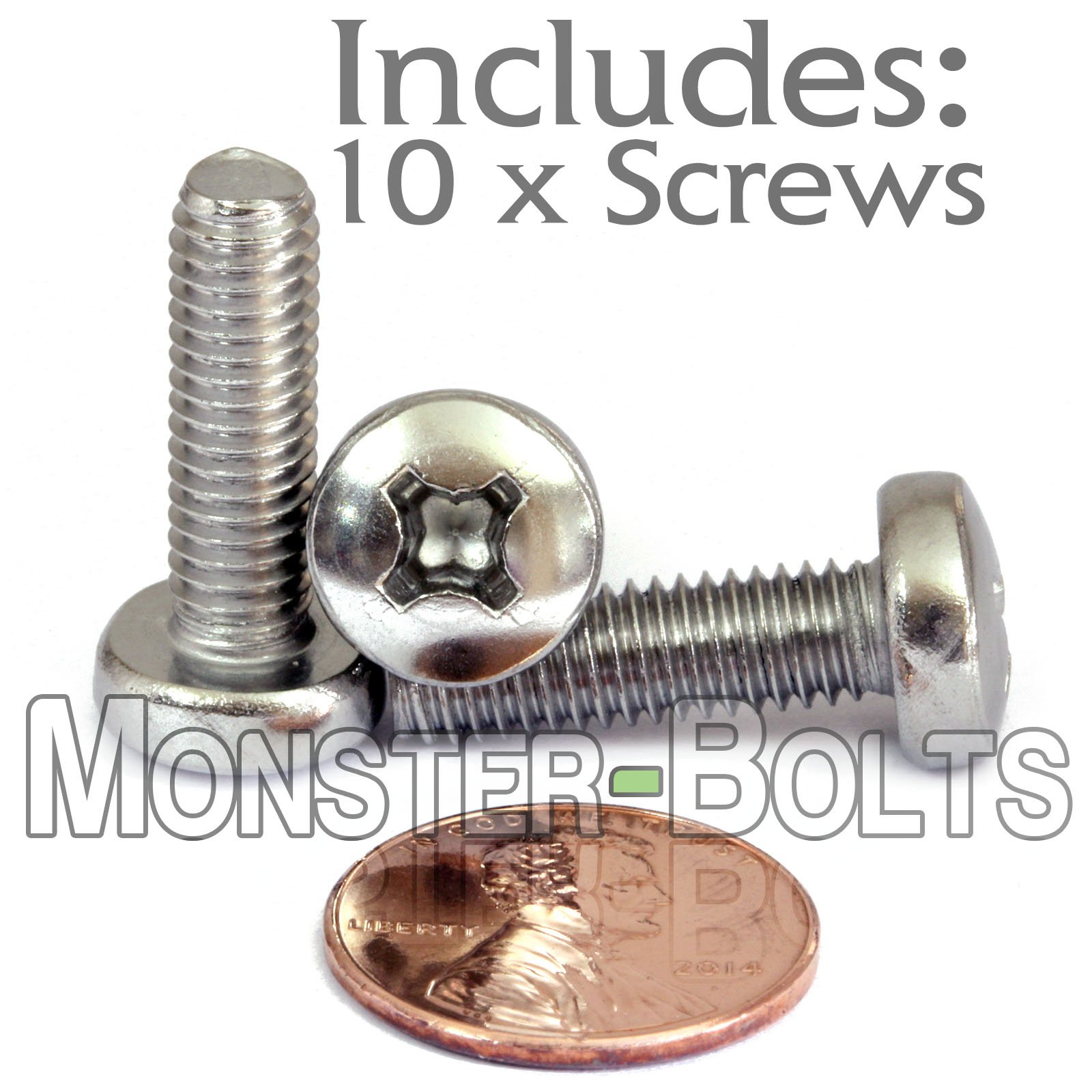 MonsterBolts - M6 x 20mm Phillips Pan Head, DIN 7985A, Stainless Steel, 10 Pack