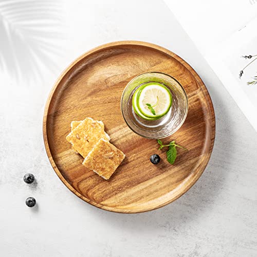 JF JAMES.F Round Serving Wooden Tray Decor Wood Tray charcuterie Boards Serving Tray Applicable to Dining Room and Living Room Diameter 25 * 2.8cm 0.5kg