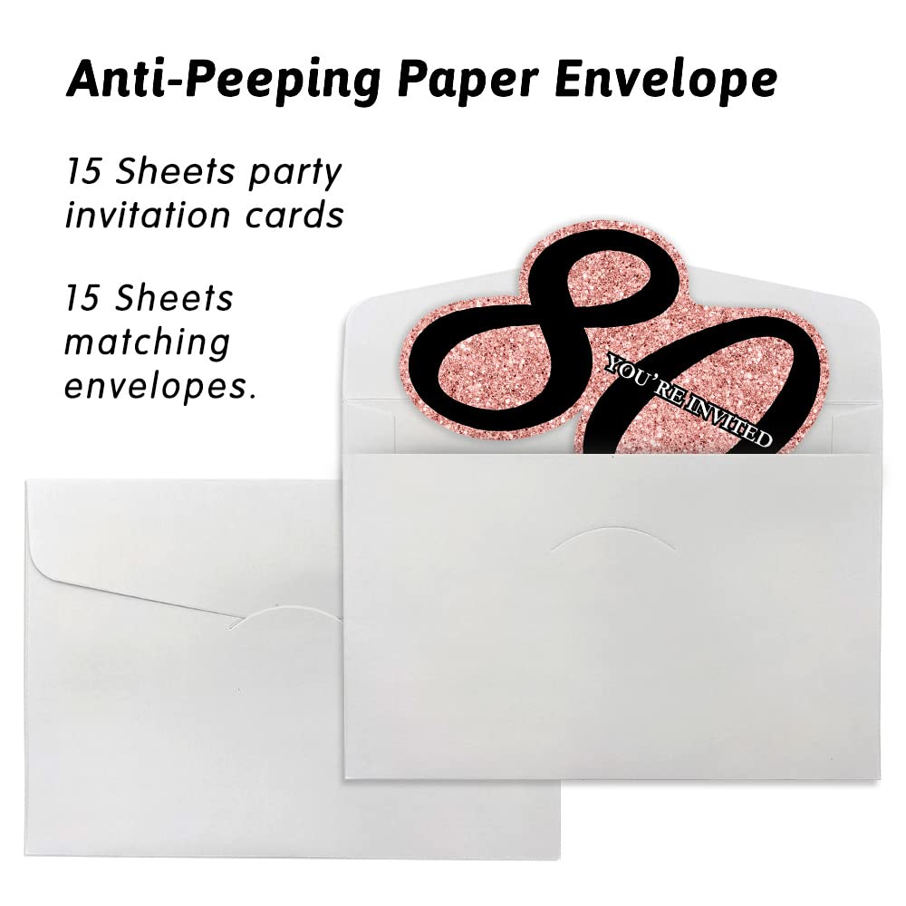 Cusrtyh 15 Sheets 80th Birthday Party Invitations card with with 15 Envelopes,80th Birthday Party ,80th Celebration,Birthday Party Invitations Cards For Adults,Shaped Fill-In Invitations