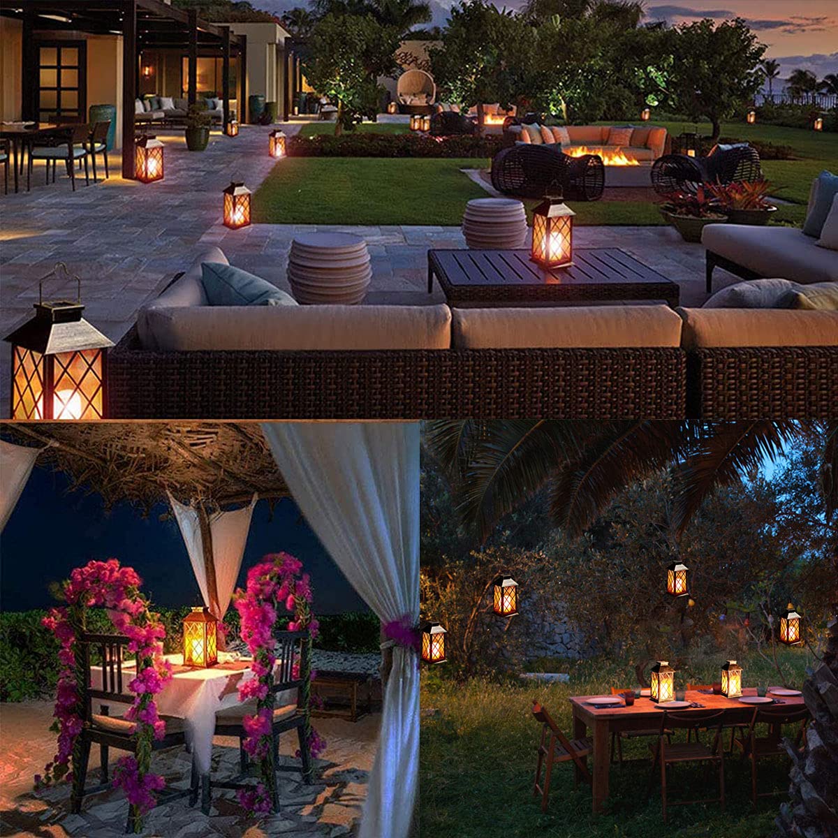 Solar Lantern Lights Hanging Lanterns Outdoor, PVC Waterproof LED Flickering Flameless Candle Decorative Solar Lantern, for Patio Courtyard Garden (2 Pack)