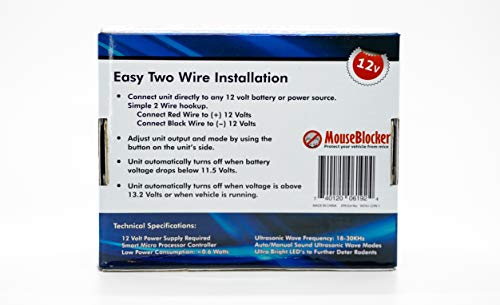 Mouse Blocker MouseBlocker Pro - Ultimate 12V Ultrasonic Mouse and Rodent Deterrent with Dual Strobing LEDs for Your Vehicle, FBA_MBPRO
