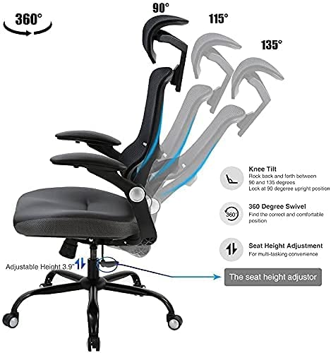 Ergonomic Office Chair, Desk Chair with Lumbar Support, Thick Cushion Breathable Mesh Computer Chair,High Back Desk Chair with 3D Armrests and Adjustable Headrest (Black)