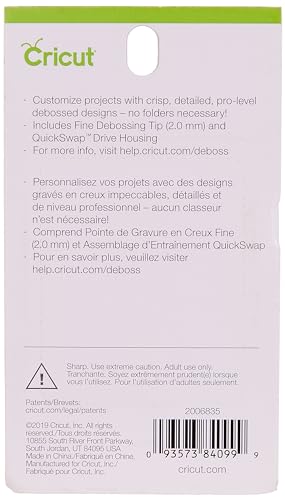 Cricut Fine Debossing Tip + QuickSwap Housing, Tip with Rolling Debossing Ball, Deboss Designs on Thick Foil, Cardstock & More, For Personalized Crafts, Compatible with Cricut Maker Cutting Machine
