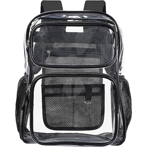 F-color Clear Backpack Heavy Duty - Large Clear Backpacks for School PVC Transparent Bookbag with Multipockets for Students Work, Black
