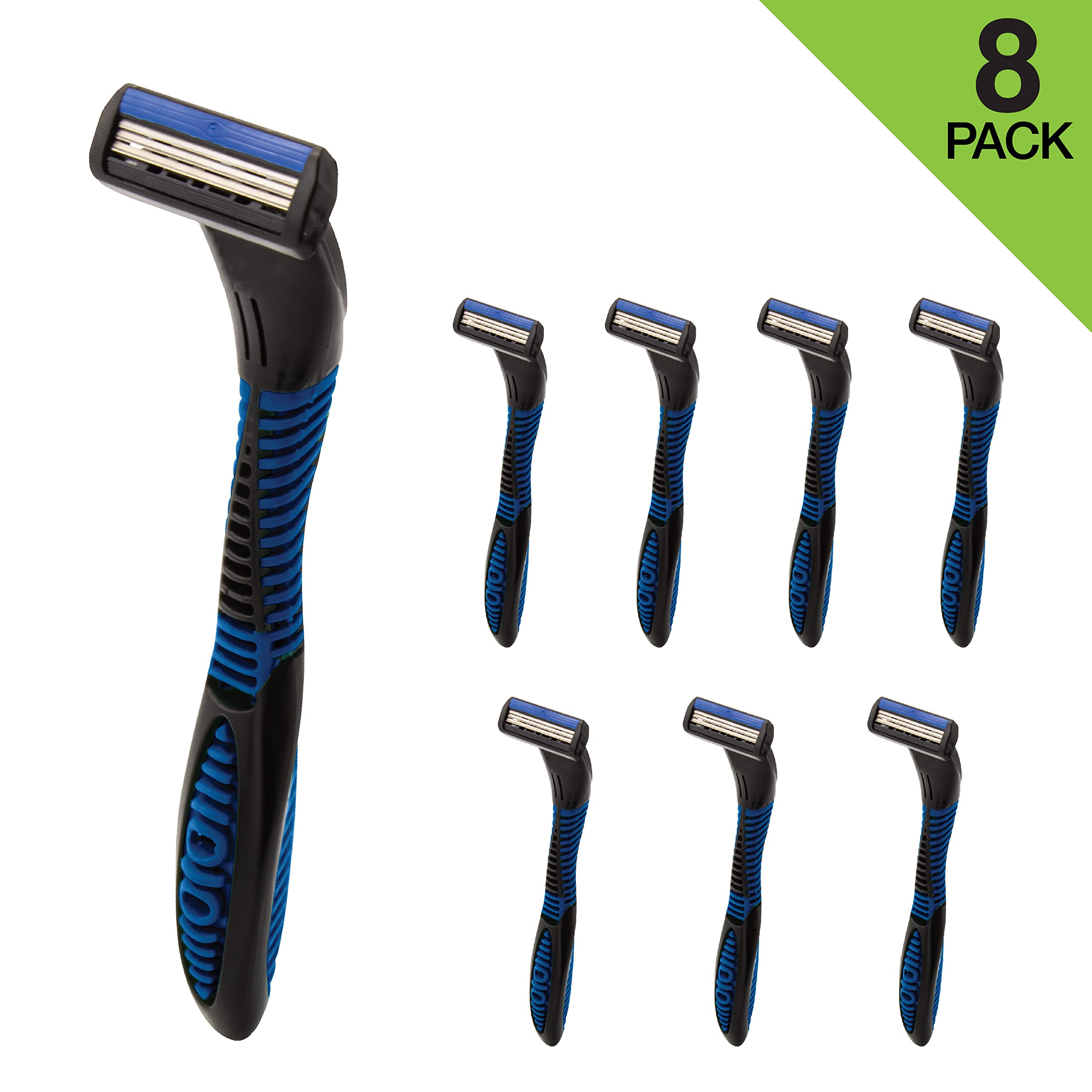 BROOKSTONE, 8 Pack Disposable Razors for Men or Women, Triple Stainless Steel Blade for Maximum Precision, Aloe Vera Strip Sooths Skin While Shaving, Pivoting Moving Head