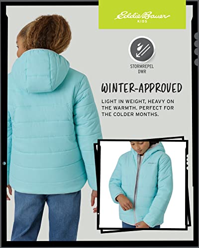 Eddie Bauer Girls' Reversible Jacket - Deer Harbor Waterproof Lightweight Puffer Coat with Faux Shearling Lining (5-20), Size 5/6, Aqua