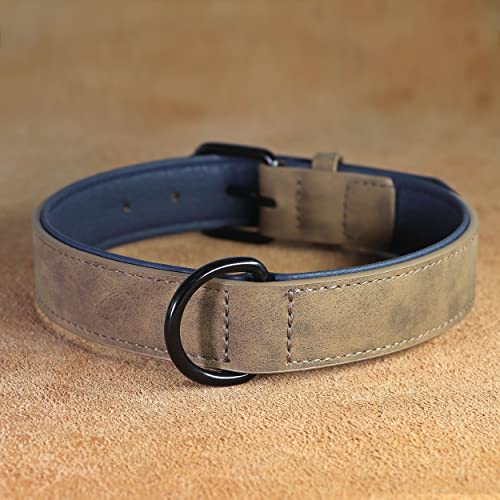 Didog Soft Padded Leather Dog Collar, Breathable Heavy Duty Dog Collar Leather with Adjustable Rust-Proof Metal Buckle for Small Medium Large Dogs (L: Total Length 20", Fit 14-17" Neck, Brown)