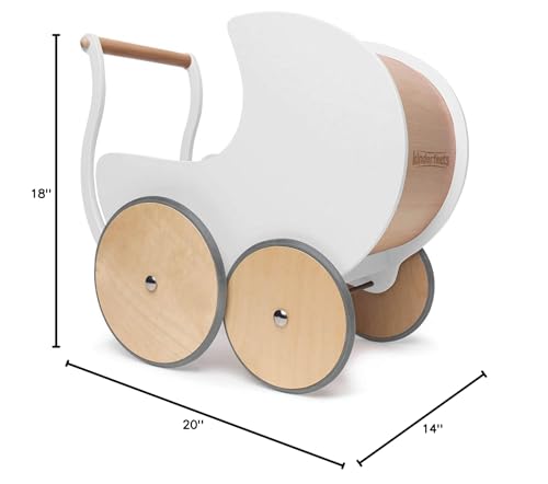 Kinderfeets Pram Walker - Toy Stroller for for Babies, Kids, and Toddlers | Sustainable and Eco-Friendly | 2-in-1 Walker and Stroller Design (White)