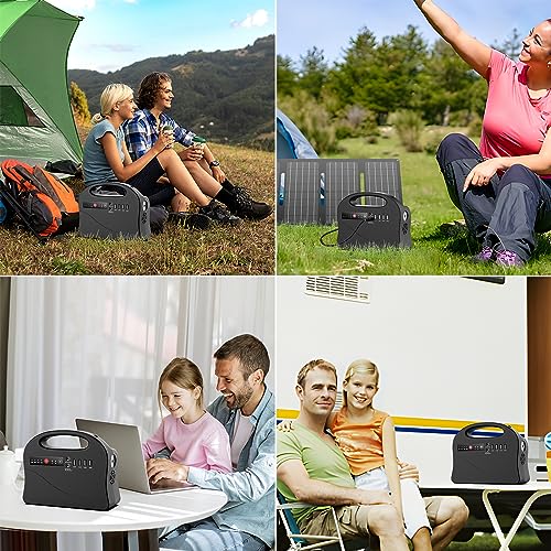 EnginStar Portable Power Station 120Wh Solar Generator 32000mAh Power Bank Rechargeable Lithium Battery Pack w/ 110V 100W AC, DC, 4 USB Ports 6 Output Charger Station LED Light for Camping Emergency