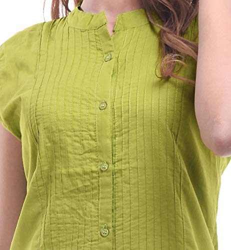 Chichi Indian Women's Cotton Plain Green Kurti Sleeveless Top
