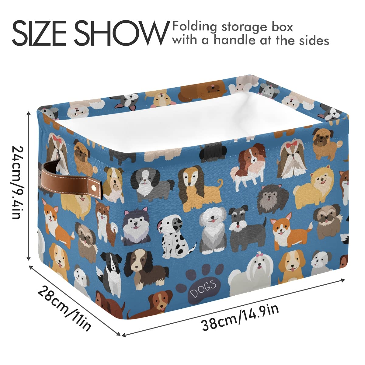 Cute Animal Dog Puppy Pattern Storage Bin with Handle Foldable Canvas Storage Basket Box Cube Organizer for Bedroom Home Office Closet Shelve Clothes Toy,1PC