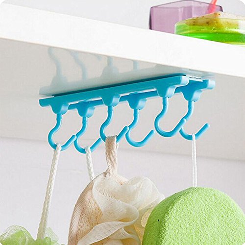 OLIVE US-Towel Hanger Home Kitchen Utensils 6 Hooks Holder Organizer Storage Rack Hanger(Blue)