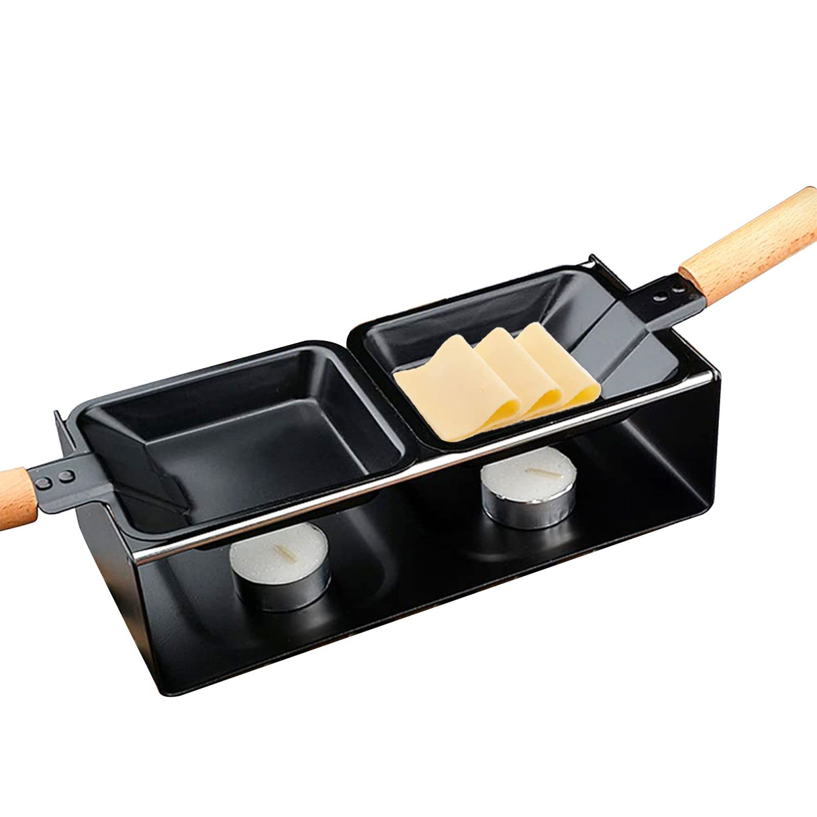 FantasyDay Mini Raclette Set,Two Grill Pan,Candlelight Cheese Melter Pan,Non Stick Rotaster Baking Tray Stove Set,Suitable for Cheese, Meat, Fish, and Vegetables( not included candles)