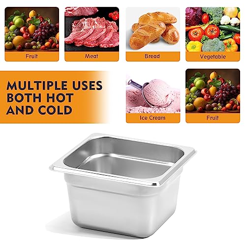 FUSON 4 Pack 1/6 Size 4 Inch Deep Anti Jam Steam Table Pan, NSF, Commercial 18/8 Stainless Steam Pan, Restaurant, Hotel