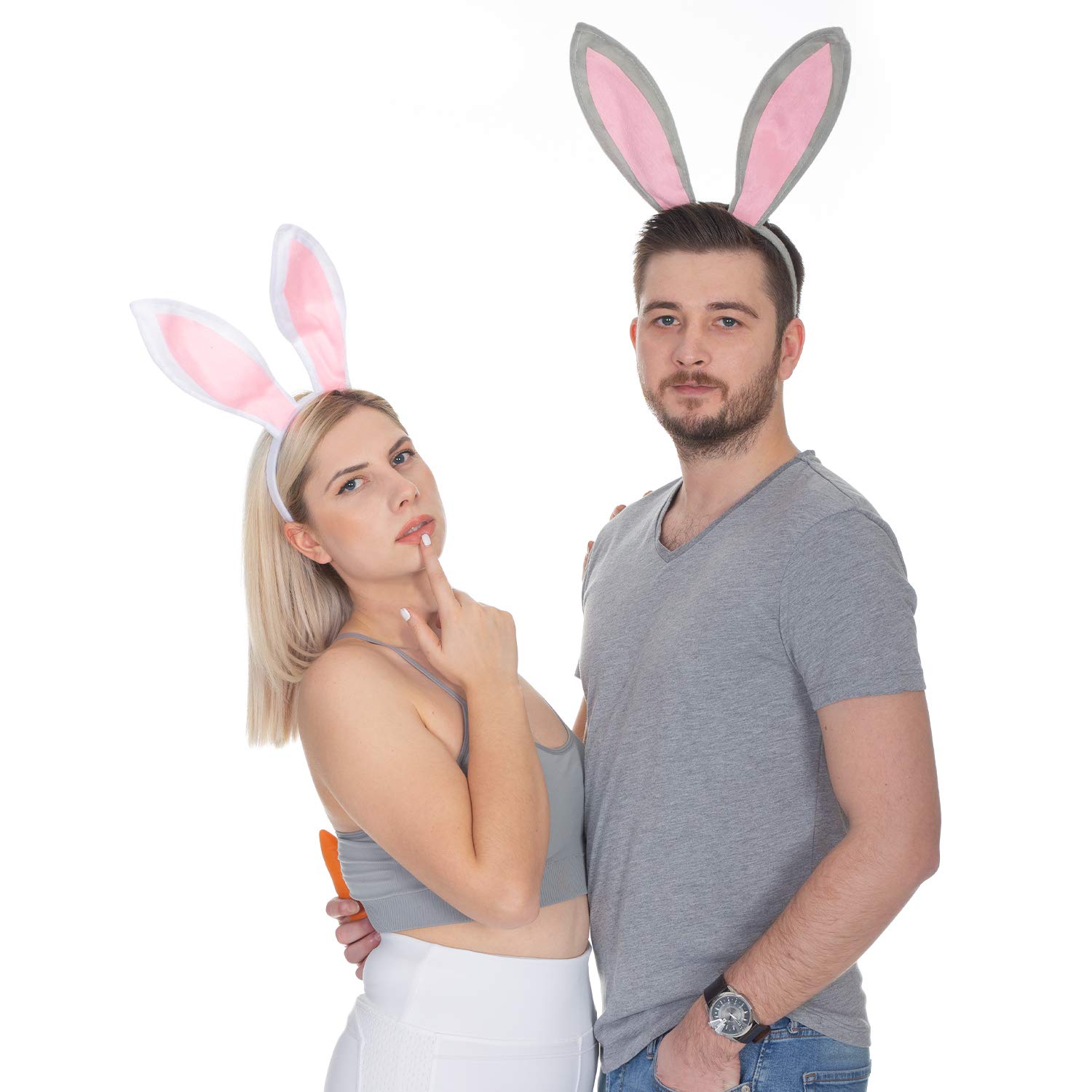 Funcredible Grey Bunny Ears and White Bunny Ears - Bunny Ears Headbands - Bunny Rabbit Cosplay Costume Accessories - Bendable Bunny Ears for Kids and Adult