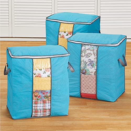 Collections Etc Anti Dust Storage Bags with Handles & All-around Zipper - Set of 3 - Easy Loading, Clear-view Window - Great for Off-Season Storage, Clothing, Bedding, Blankets - 17" x 11" x 19"
