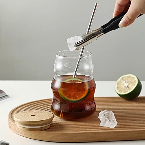 KWQBHW 2 Pack Drinking Glasses with Bamboo Lids and Glass Straw 17oz Creative Ripple Bobo Cup New Glass Tumbler Cups for Iced Coffee Soda Beer Juice Tea
