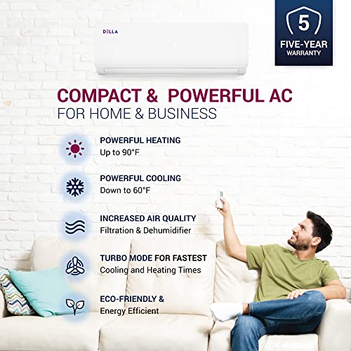 DELLA 27K BTU ODU 2 Zone 12000 12000 BTU 19 SEER 208-230V Cools Up to 1100 Sq.Ft Wifi Energy Saving Multi Zone Ductless Pre-Charged Mini Split Air Conditioner Heat Pump Full Set 16ft Installation Kits