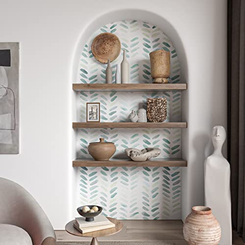 Green and White Wallpaper Peel and Stick Wallpaper Boho Contact Paper for Cabinets Leaf Wallpaper for Bedroom Self-Adhesive Removable Wallpaper Herringbone Wallpaper Drawer Kids Wallpaper 17.3βΓ78.8β