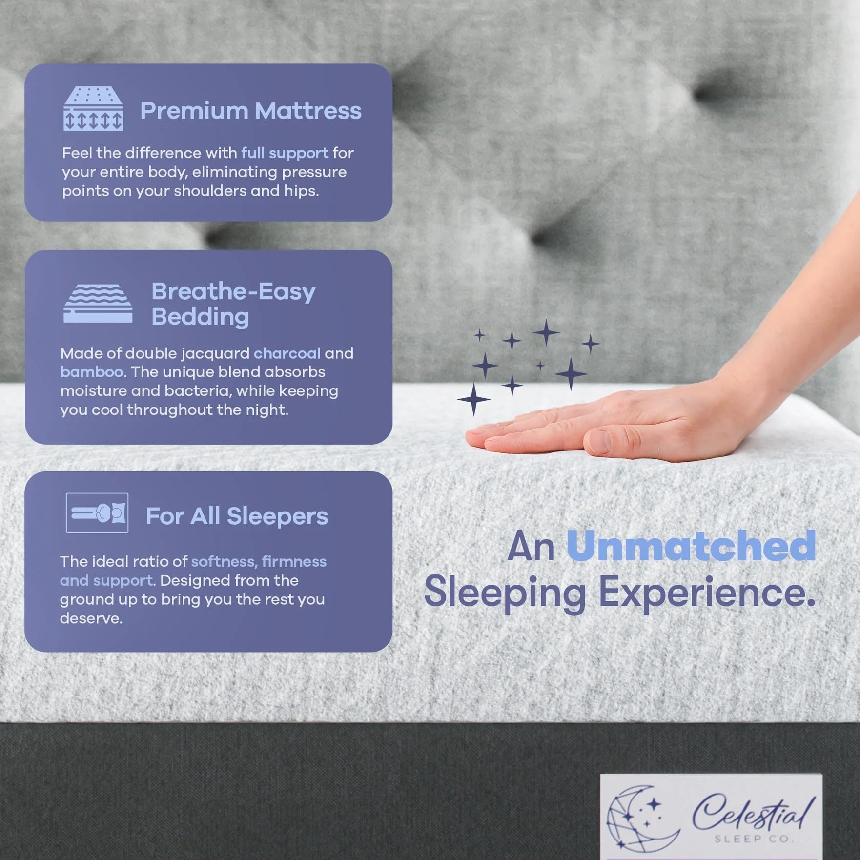 Celestial Sleep Gel Memory Foam Mattress in a Box, Made in The USA, CertiPUR-US Bed, 10 inch Medium - Twin