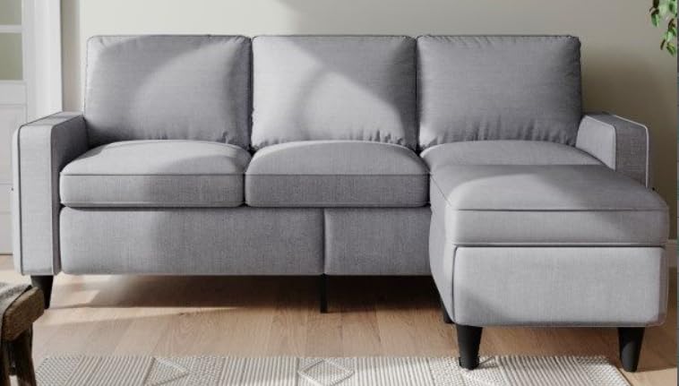 Convertible Sectional Sofa Couch, L-Shaped Sofa with Movable Ottoman and Side Pocket, Cloud Couch 3 Seat Sofa for Living Room Office Small Apartments, 680 LBS Capacity, Dark Gray