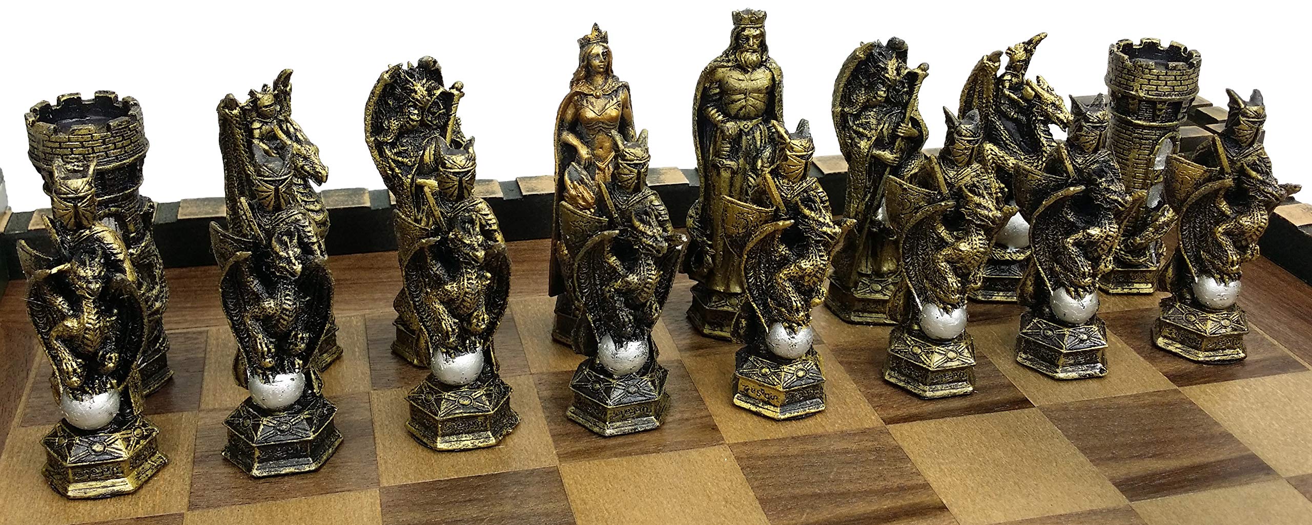 King Arthur Sir Lancelot Gold and Silver Medieval Times Camelot Chess Men Set- NO Board