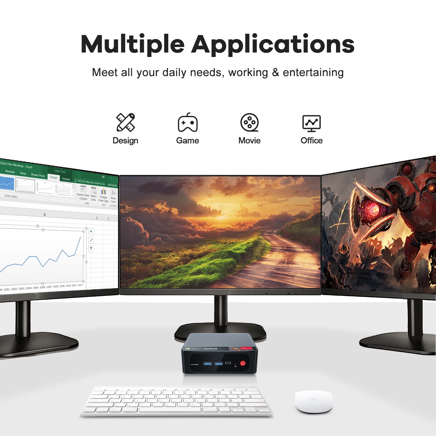 Beelink Mini PC, AMD Ryzen 7 5700U 8 Core(Up to 4.3GHz), 16GB DDR4 RAM 1TB NVMe SSD, SER5 Pro Mini Desktop Computer Support 4K@60Hz Output/WiFi 6/BT5.2/DP/HDMI/USB-A3.2/USB-C for Gaming/Office/Home