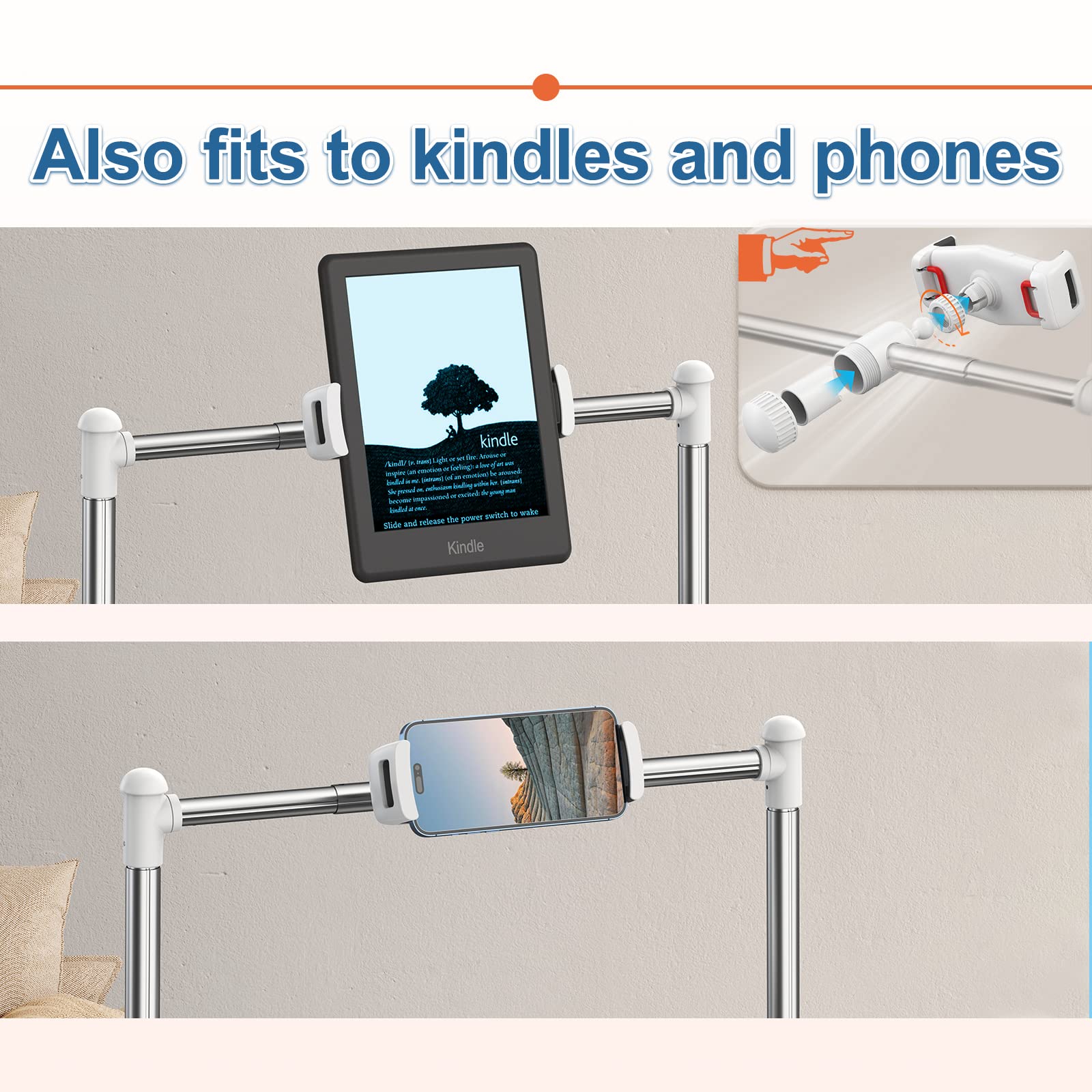 bifine Tablet Stand for Bed and Sofa Laying Down, 360 Degree Rotating, Adjustable Width and Height Bed Tablet Mount for Single or Two Persons, Fit to iPad Cellphone Tablet Kindle