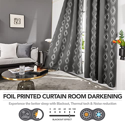 Deconovo Grey Blackout Curtains with Geometric Pattern, Living Room Curtains 72 Inch Length, Soundproof Window Panels for Nursery (Grey, 52W x 72L Inch, 2 Panels)