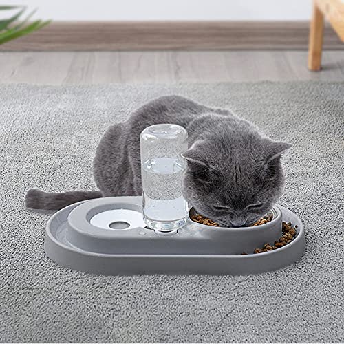 Double Dog Cat Bowls Water and Food Bowl Set,Detachable Stainless Steel Bowl Automatic Water Dispenser Bottle Pet Feeder for Small or Medium Size Dogs Cats Puppy Kitten Rabbit