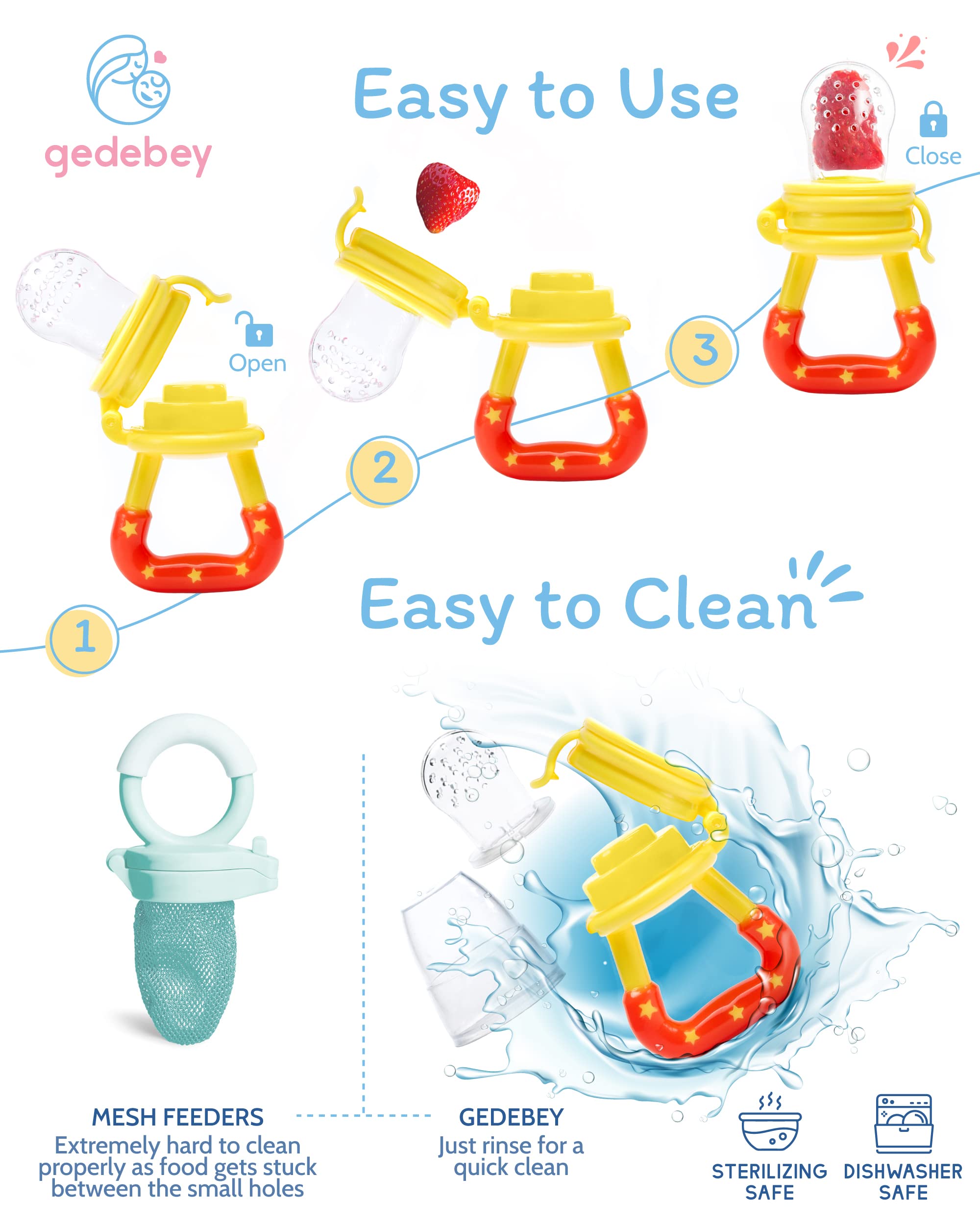 Baby Fruit Food Pacifier Feeder -2 Pack Silicone Baby Feeder Pacifiers | Baby Teether | Baby Mesh Feeder | Silicone Teether Feeder | Feeding Pacifier for Babies | Baby Fruit Teethers (Green&Yellow)