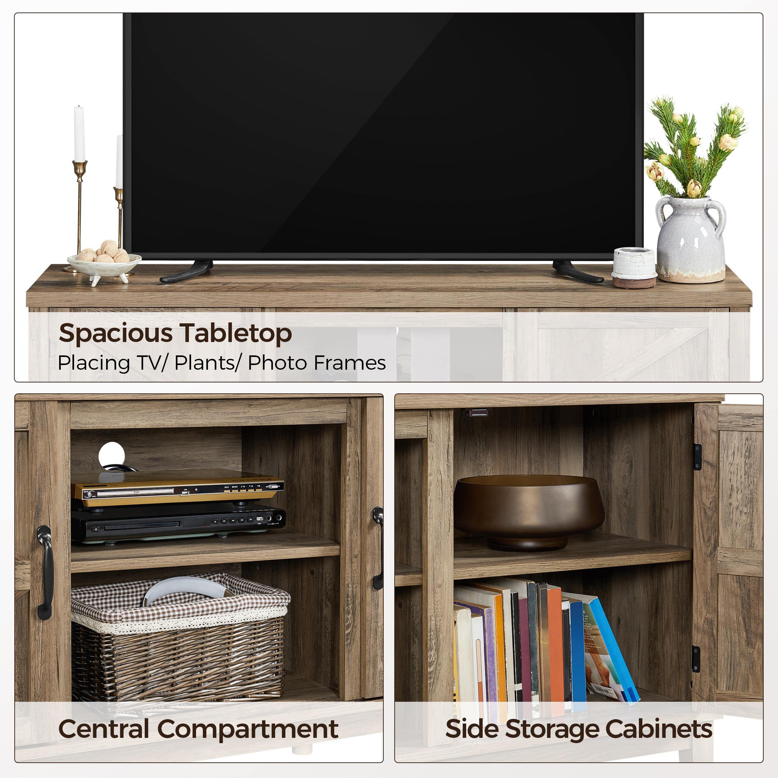 Yaheetech TV Stand Entertainment Center for 55 65 Inch TV, Farmhouse Storage TV Console Cabinet with Barn Doors for Living Room, Rustic Oak