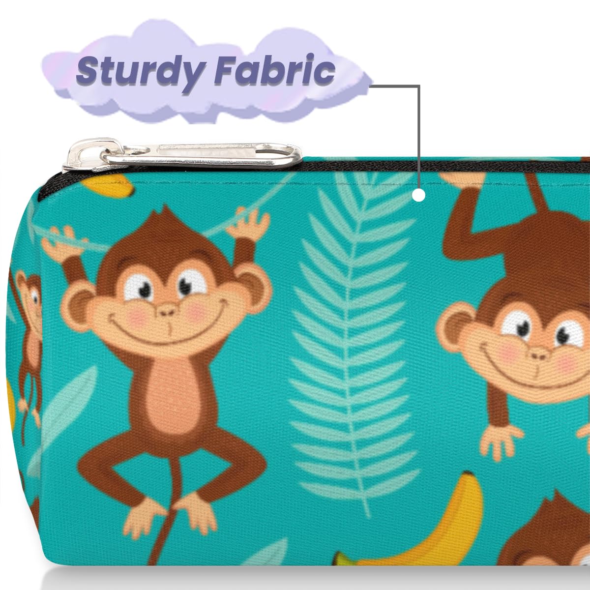 Cute Monkey Canvas Pencil Case Bag, Monkey Banana Cylinder Zippe Pencil Case Storage Pouch Simple Stationery Bag for Middle High School Office College Student